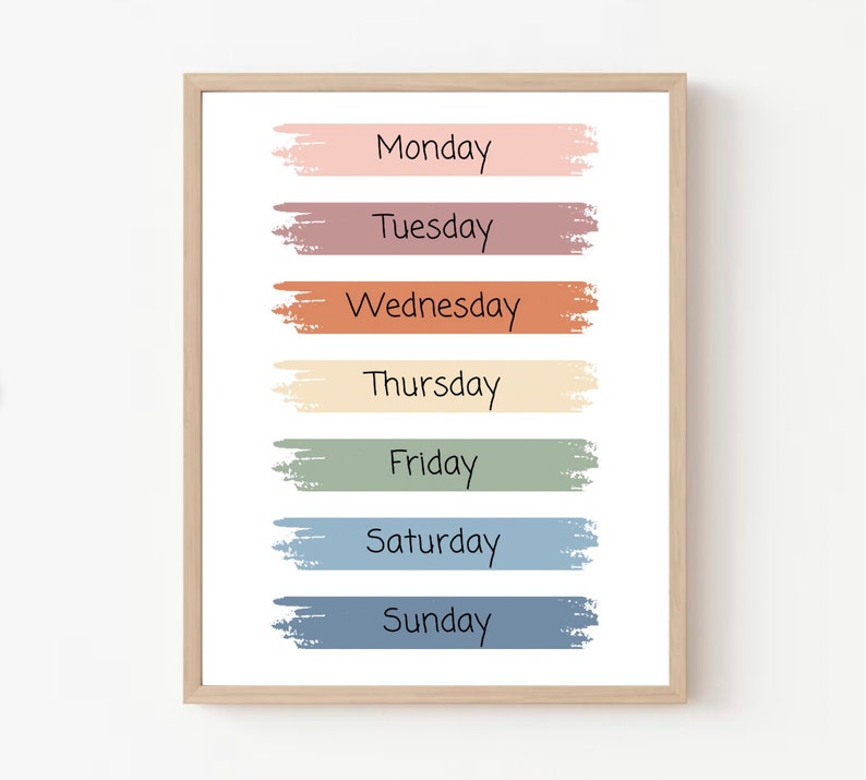 Days of the Week Poster, Playroom Educational Poster, Rainbow Nursery ...