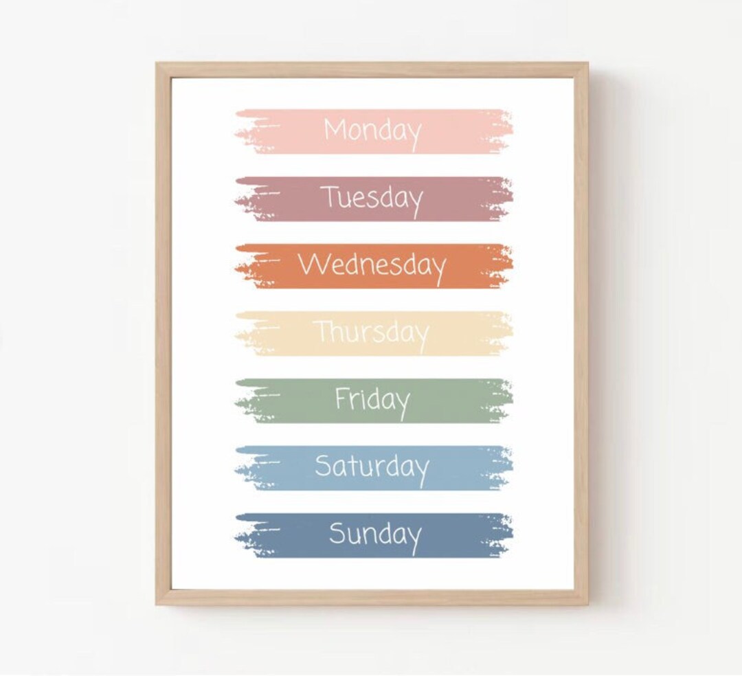 Days of the Week Poster, Playroom Educational Poster, Rainbow Nursery ...