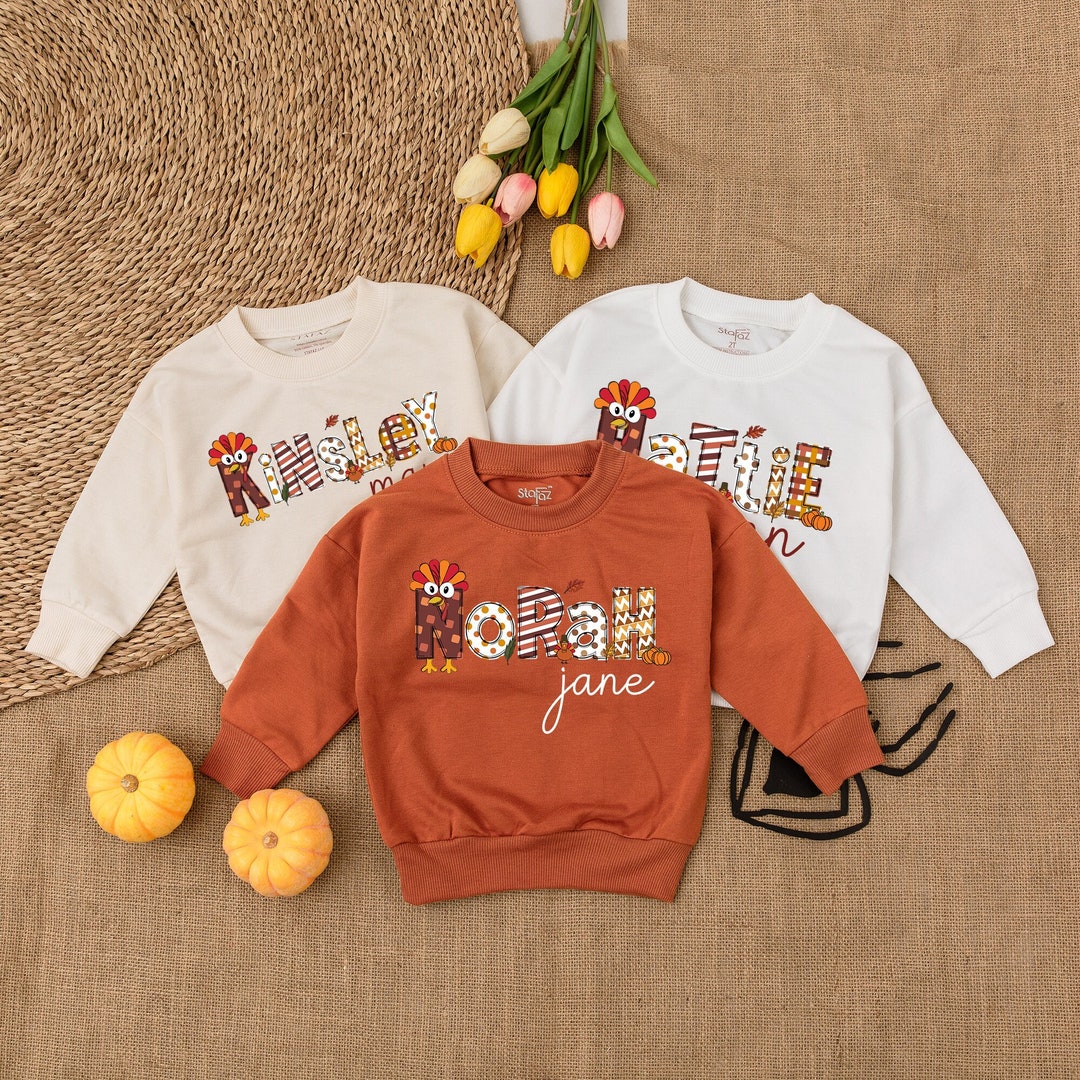 Personalized 1st Thanksgiving Turkey Outfit, Pumpkin Toddler Sweatshirt ...