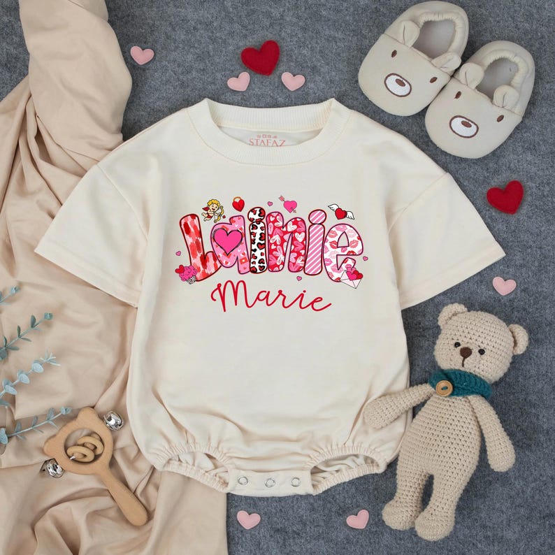 Personalized Name First Valentine Bubble Romper, Customized Baby ...