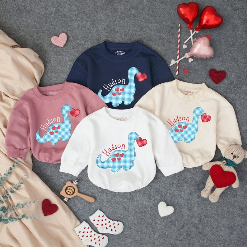 Customized Valentine Dino Bubble Romper, Valentine's Day Boy Outfit ...