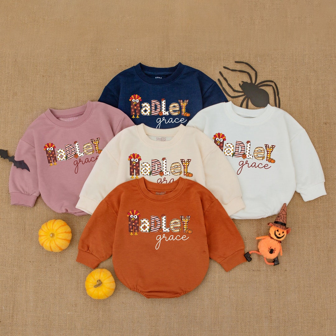 Personalized 1st Thanksgiving Turkey Baby Outfit, Pumpkin Bubble Romper ...