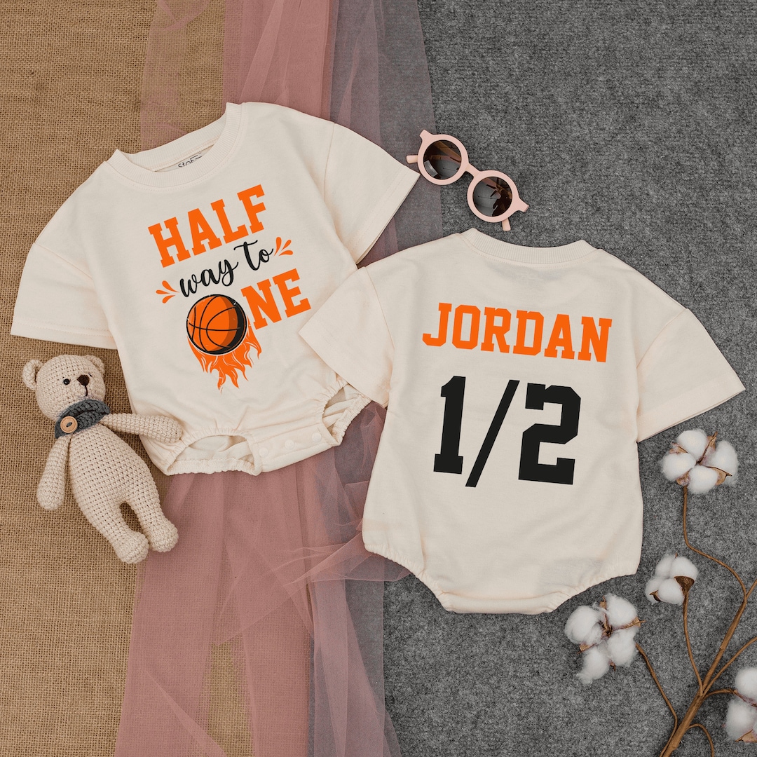 Personalized Halfway to One Romper Short - Sleeve, Basketball Half ...