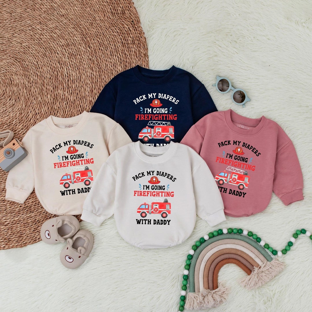Fire Fighter Baby Bubble Romper, Pack My Diapers I'm Going Firefighting ...