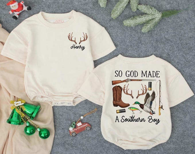 Personalized so God Made A Southern Boy Bubble Romper, Baby Hunting ...