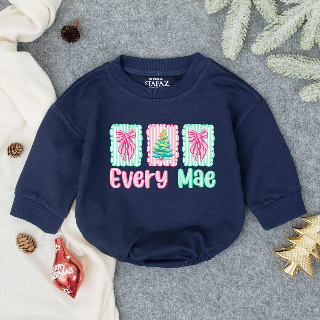 Merry and Bright Christmas Personalized Baby Romper, Custom Name ...