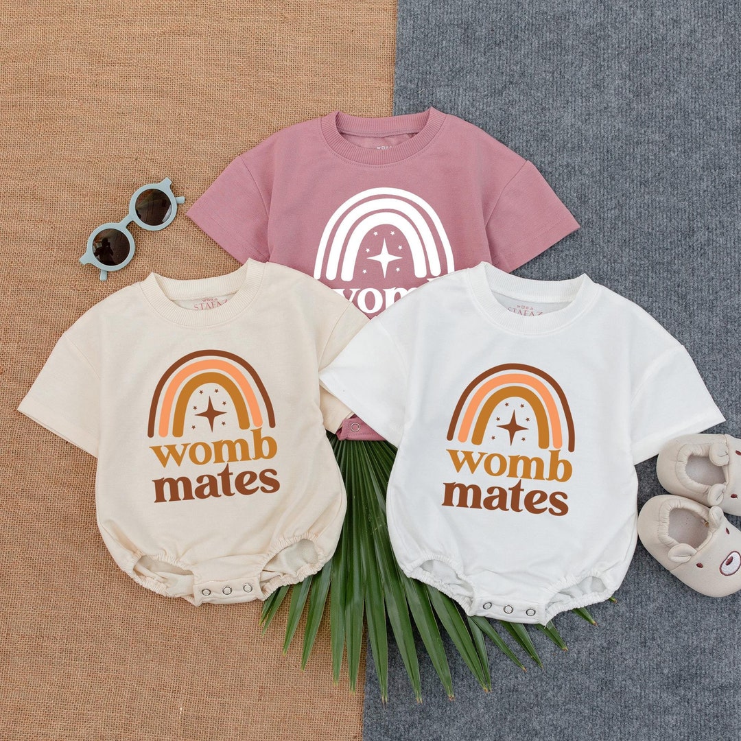 Twin Baby Romper - Short Sleeve Bubble Romper - Womb Mates Twin Romper ...