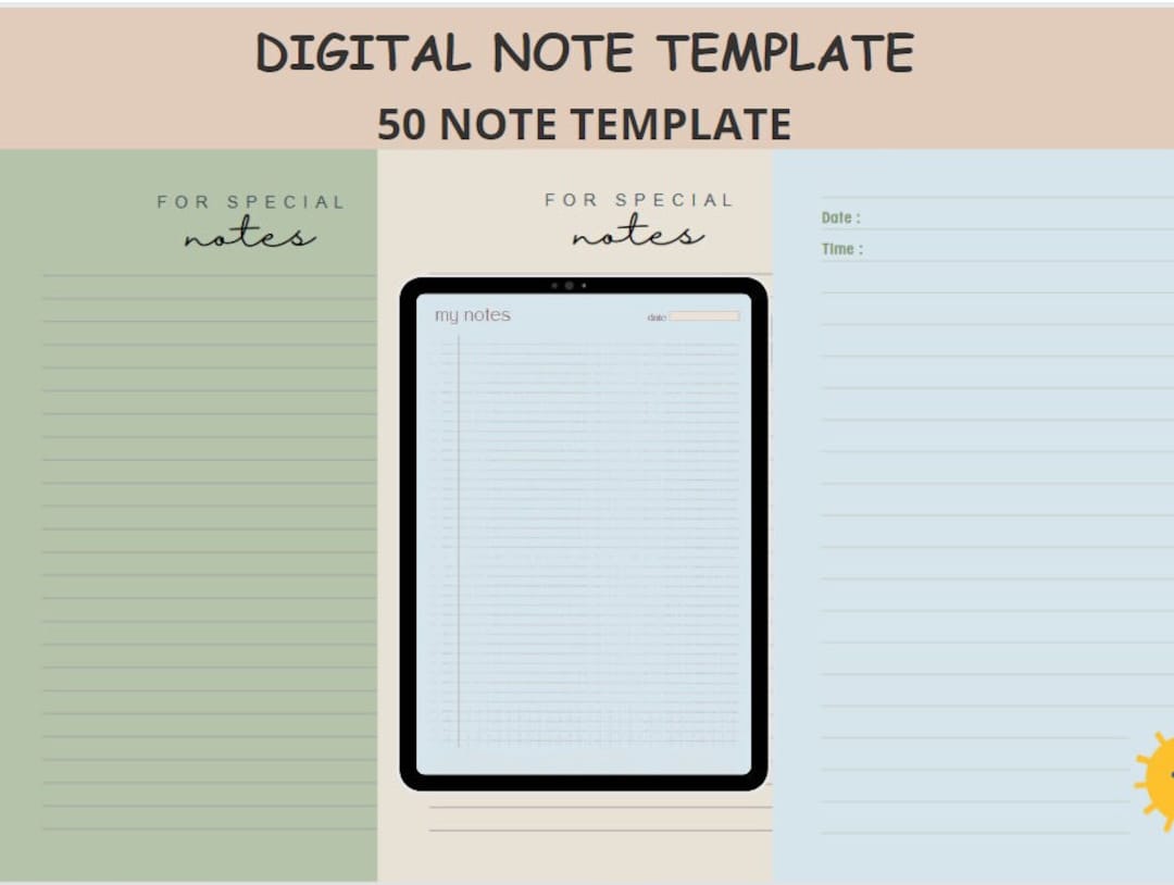 Digital Note Template , Digital Note , Note Paper , Instant Download ...