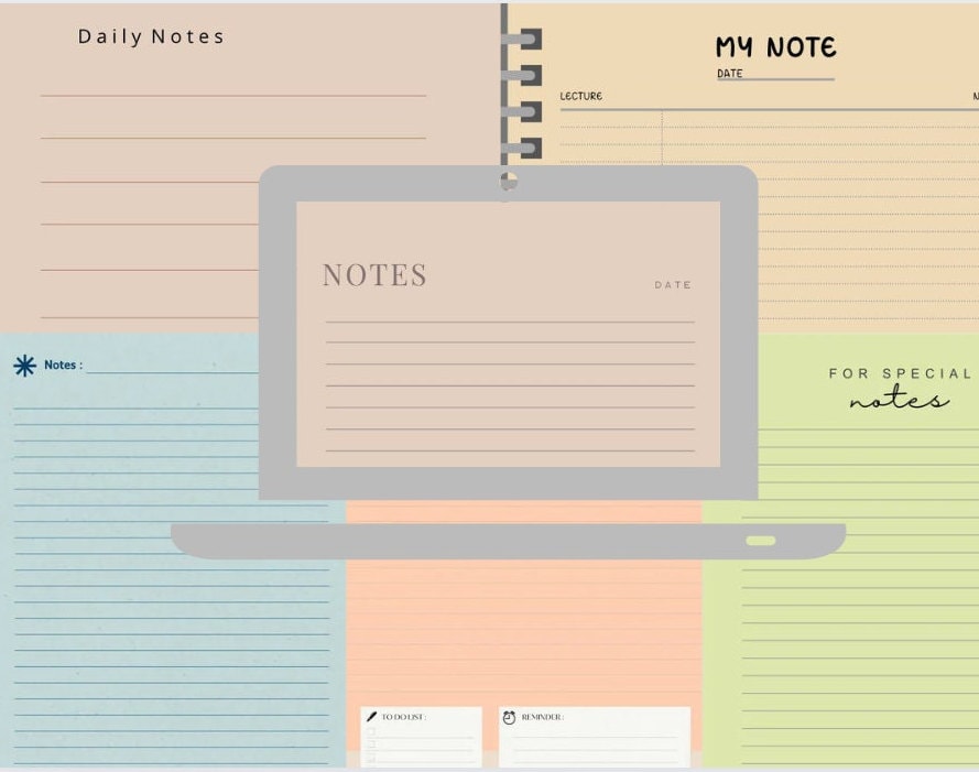 Note Taking Paper Templates , Digital Notebook Templates , A4 Letter ...