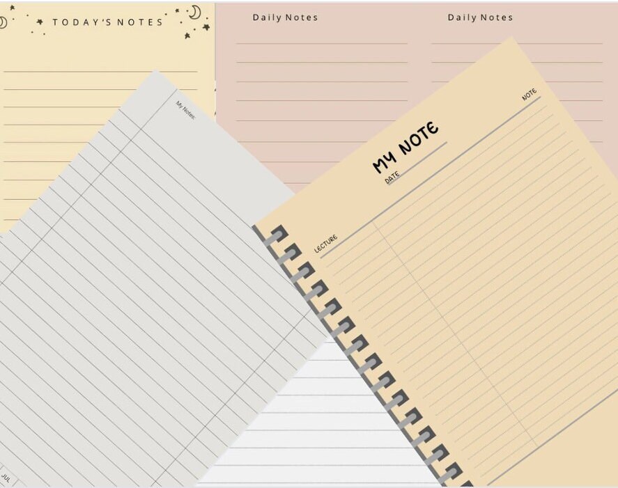 Note Taking Paper Templates , Digital Notebook Templates , A4 Letter ...
