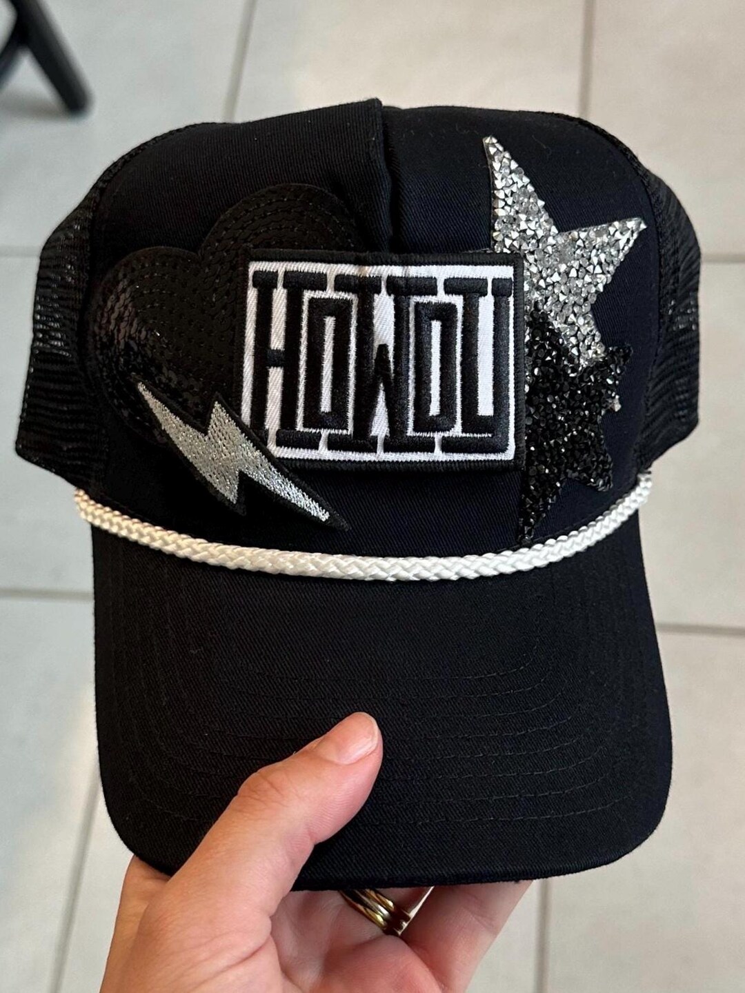 Monochrome Trucker Rope Hat Black and Silver Howdy - Etsy