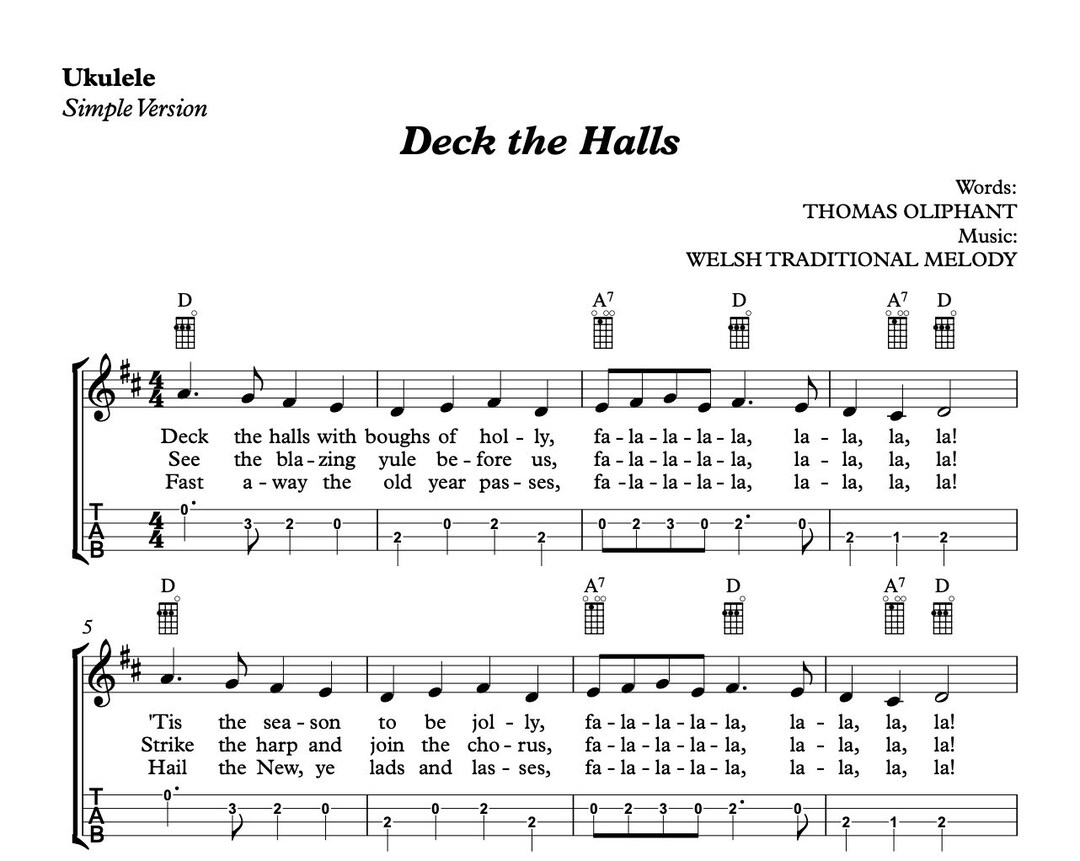 Deck the Halls for Ukulele With TAB - Etsy