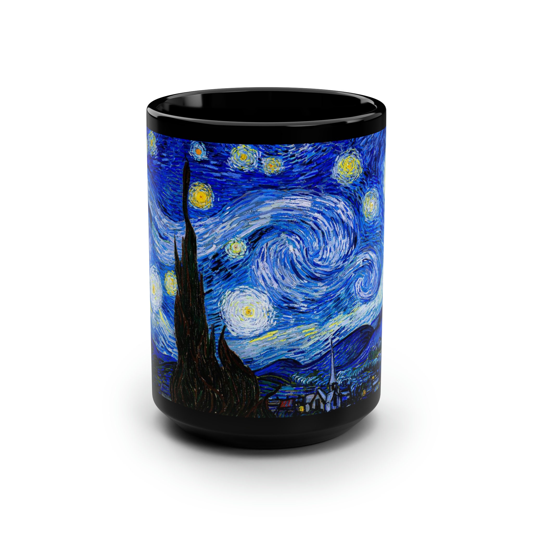 Starry Night 15 Oz Black Ceramic Large Van Gogh Mug Mazevoo Mug Starry ...