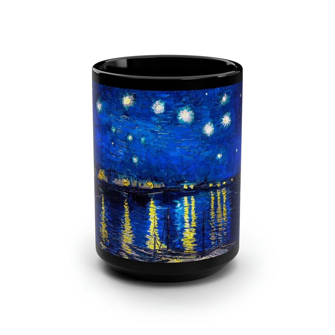 Starry Night Over the Rhone 15 Oz Black Ceramic | Large Van Gogh Mug ...