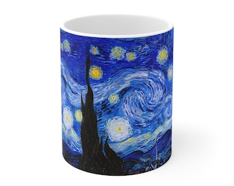 Van Gogh Starry Night Mug White Glossy Mug 11oz 15ozartsy - Etsy