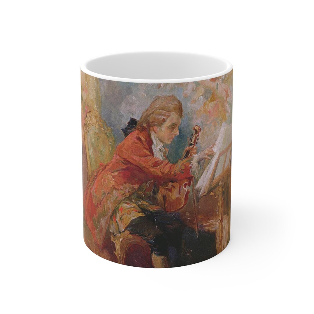 Mozart Playing the Violin Mug, Vintage Artwork Classic Mug Cup, Musical ...