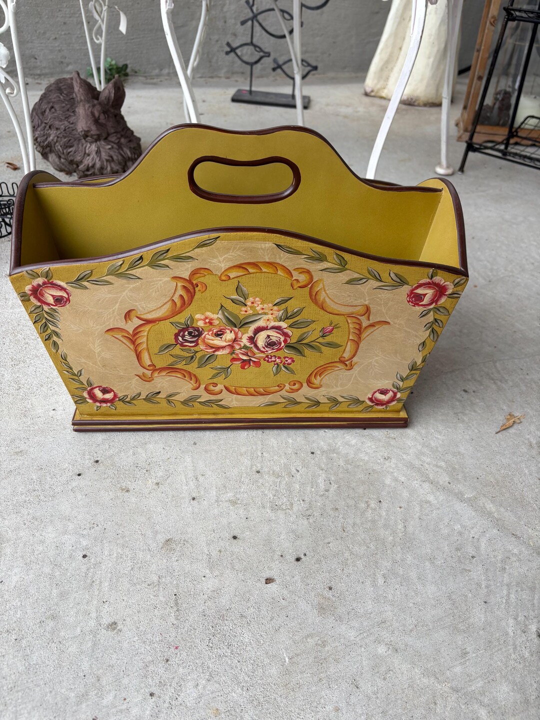 Hand-painted Decorative Magazine Rack With Floral Motifs. - Etsy