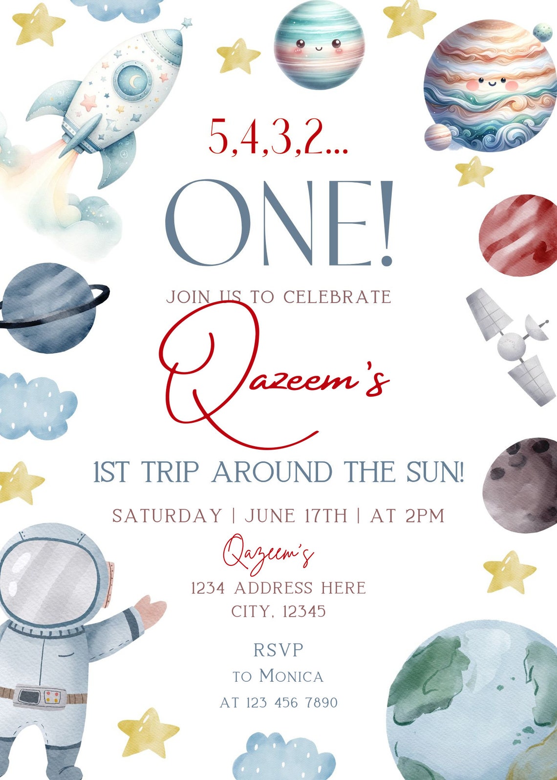 Kids Space Themed Birthday Party Invitation / Digital Download File ...