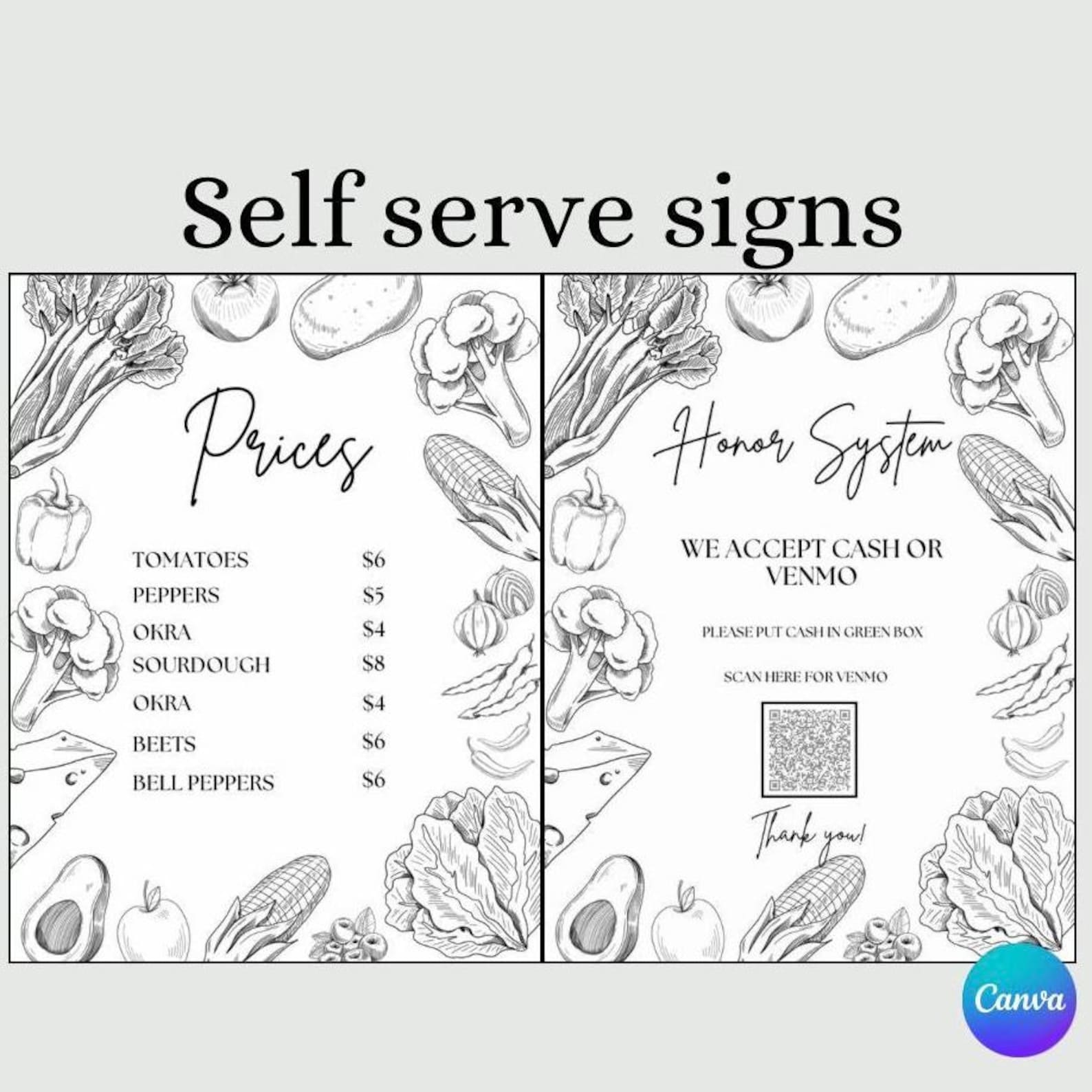 Farmstand Menu, Honor System Printable, Honor System Box, Farmers ...