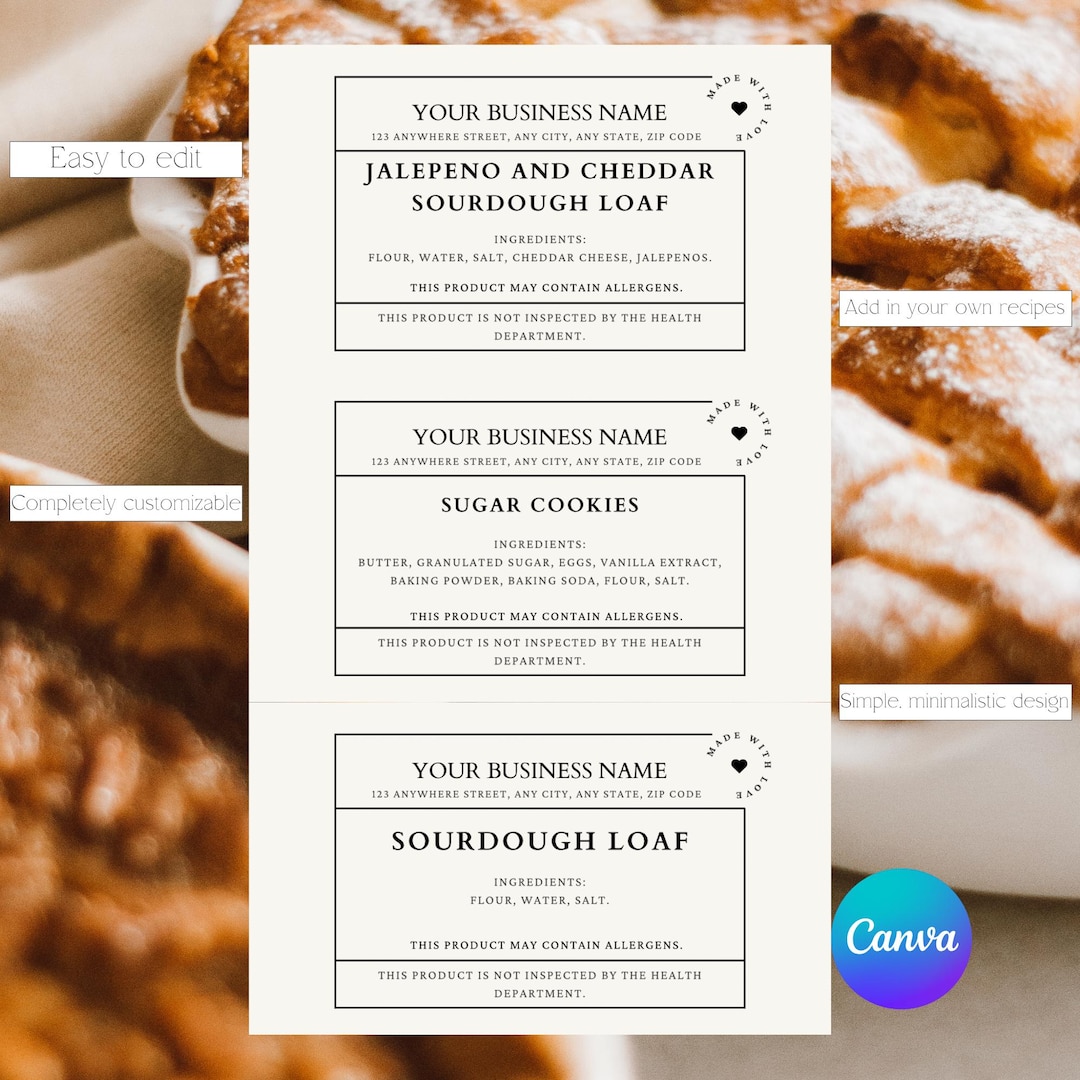 Cottage Food Label Template, Farmers Market Baked Goods Tags ...