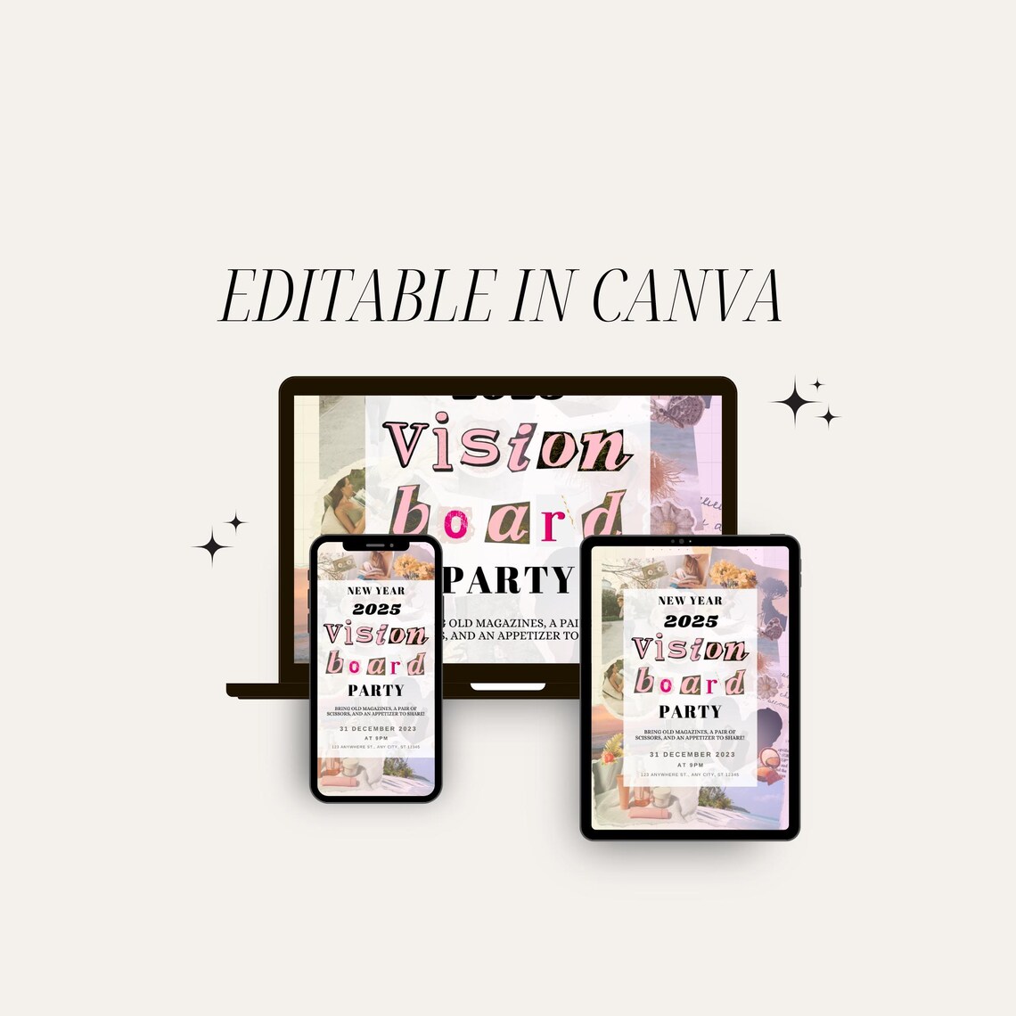 2025 Vision Board Party Invitation Template, Instant Download, New ...