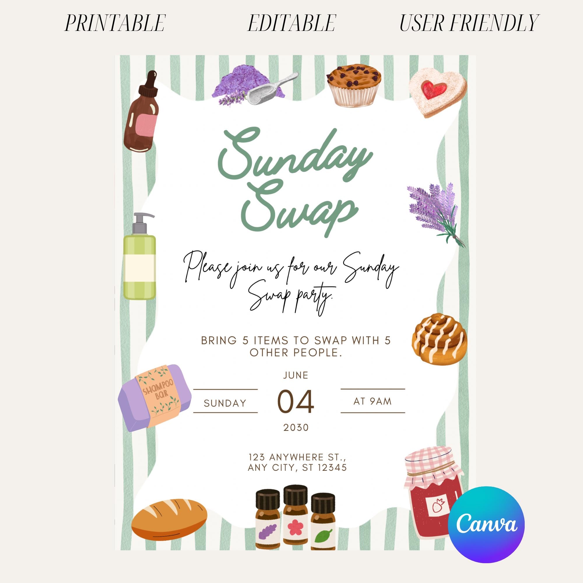 Homemakers Swap, Sunday Swap Party Invitation Template | Printable Swap ...