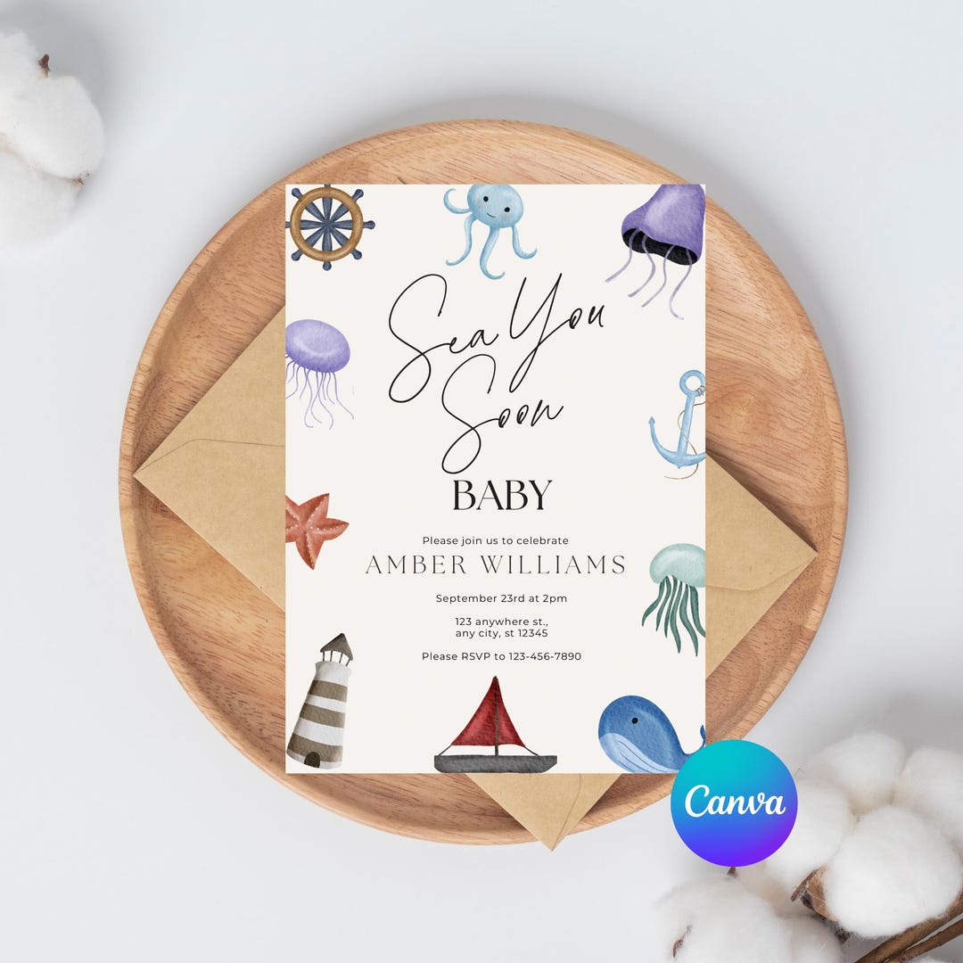 Sea You Soon Baby Shower Invitation, Nautical, Beach Theme, Gender ...