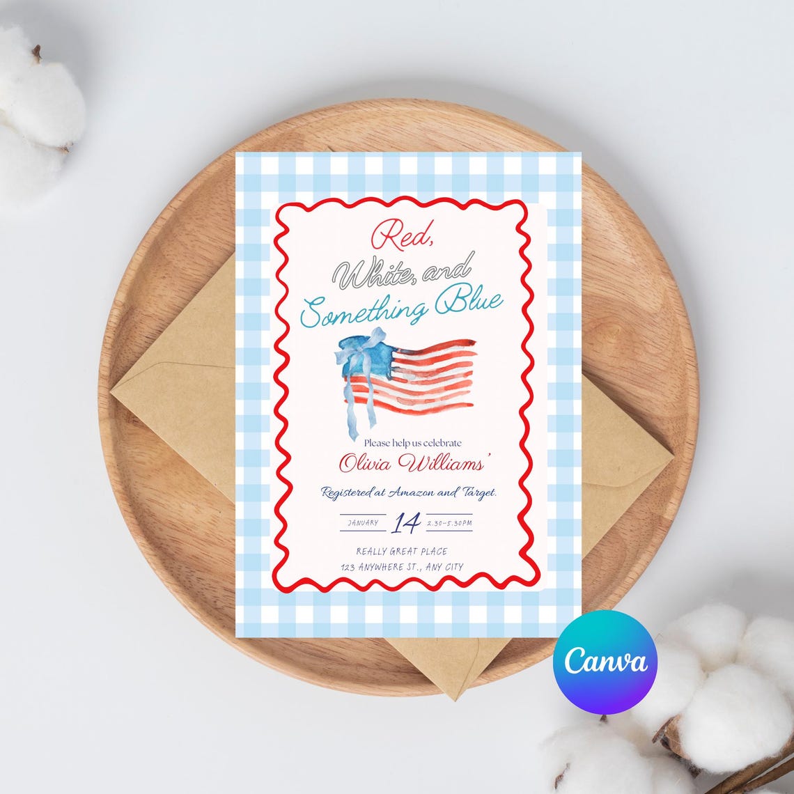 Red White and Something Blue Bridal Party Invitation Template ...