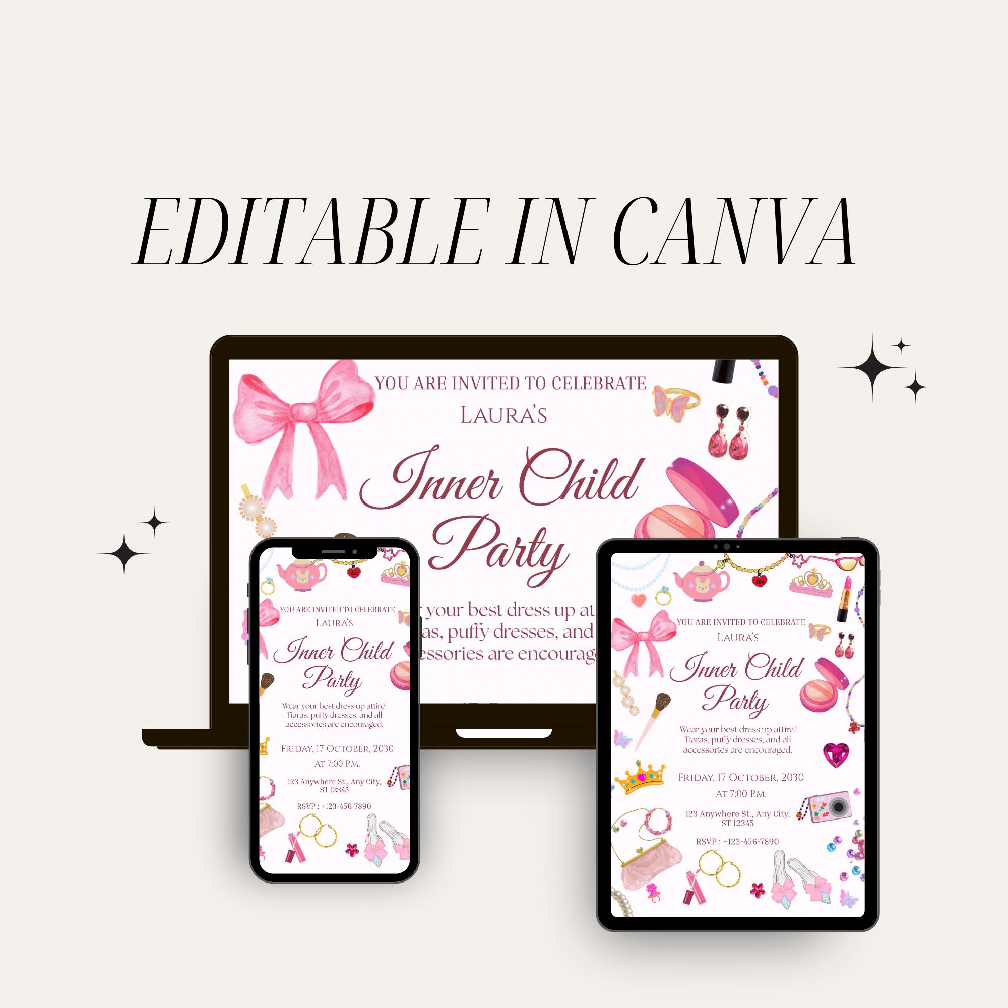 Inner Child Party Invitation, Pink Dress up Birthday Invite for Women ...