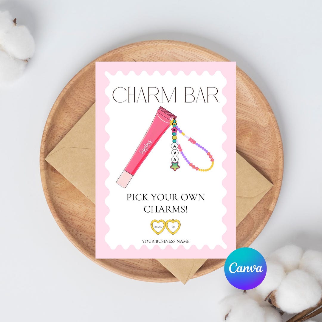 Charm Bar Sign Template | Editable Canva Lip Gloss Display | Pick Your ...