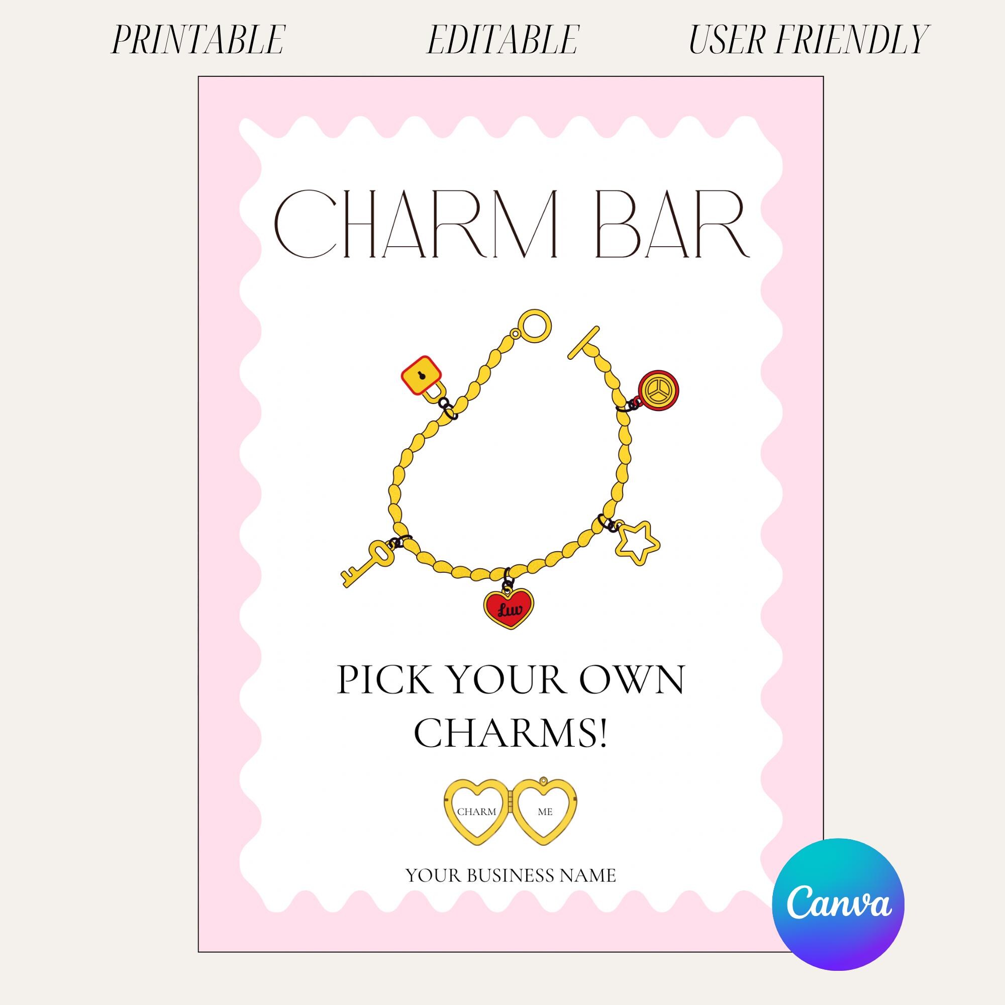 Charm Bar Sign, Editable Canva Template, Charm Bar Party Signage ...