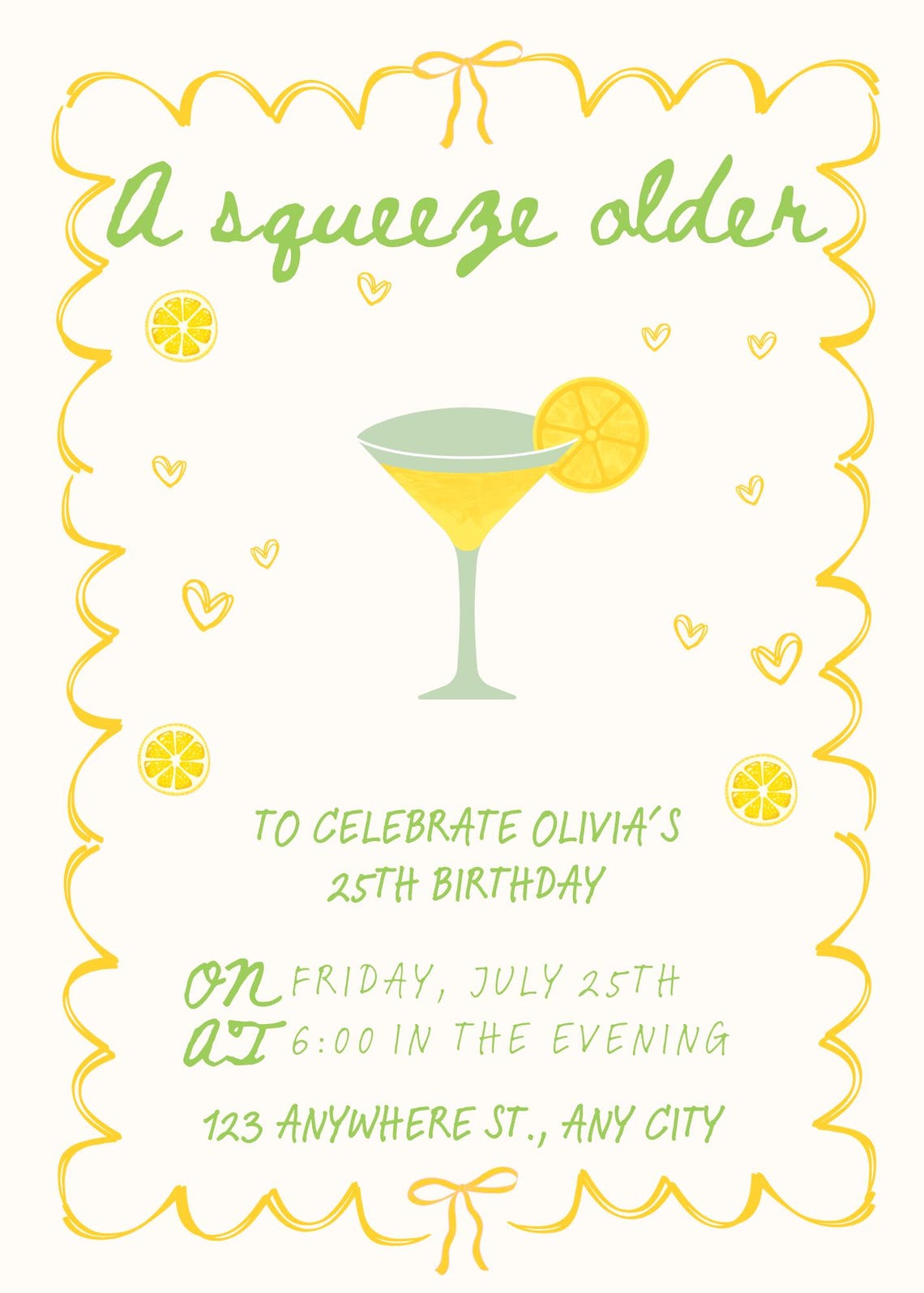 A Squeeze Older Invite, A Tini Bit Older, Lemon Drop Martini Birthday ...