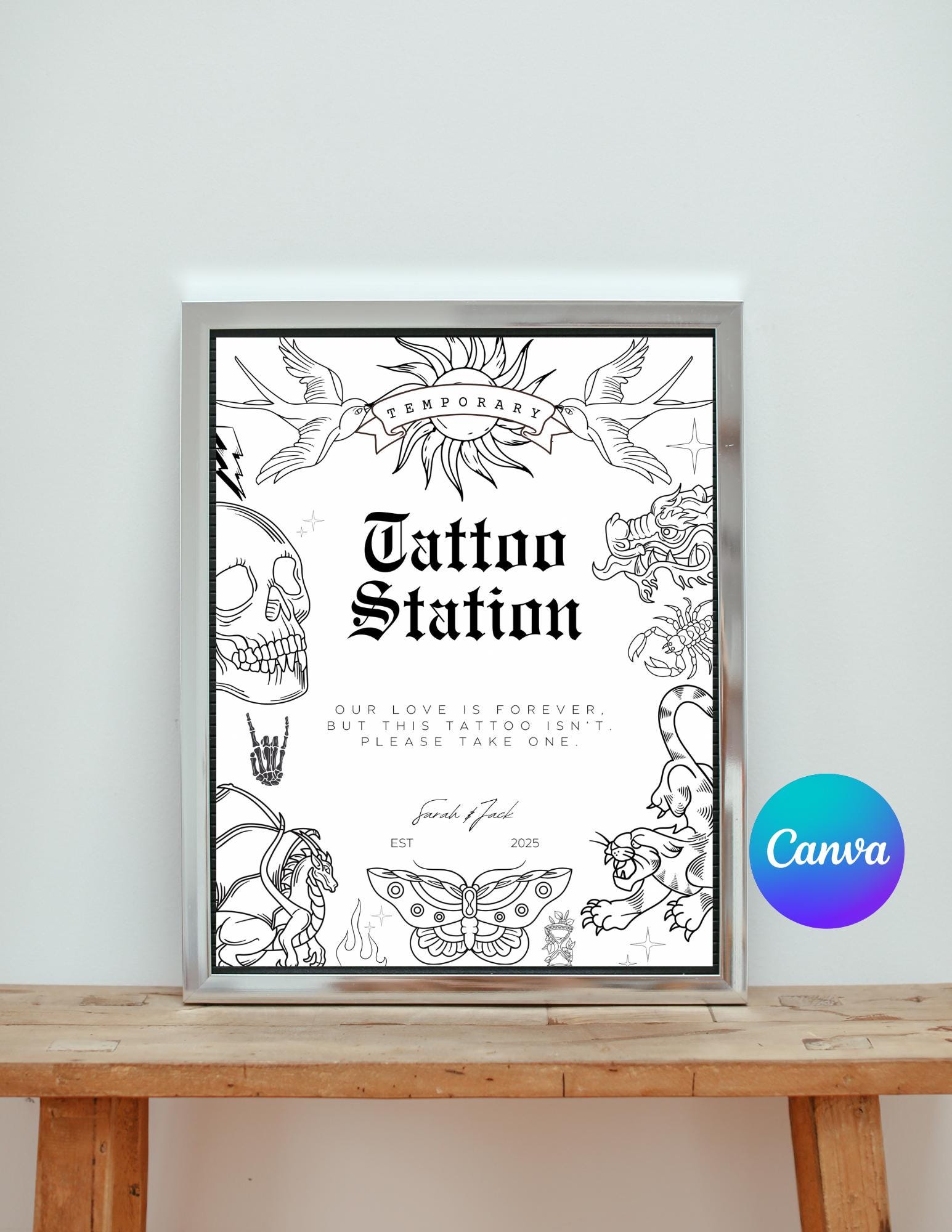 Tattoo Station Sign Wedding, Fake Tattoo Bar, Temporary Tattoo Bar ...