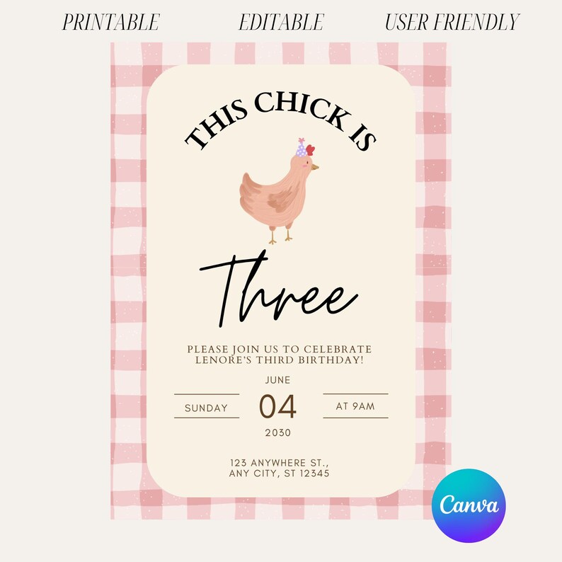 This Chick is Three Birthday Invite Template, Spring Birthday Party ...