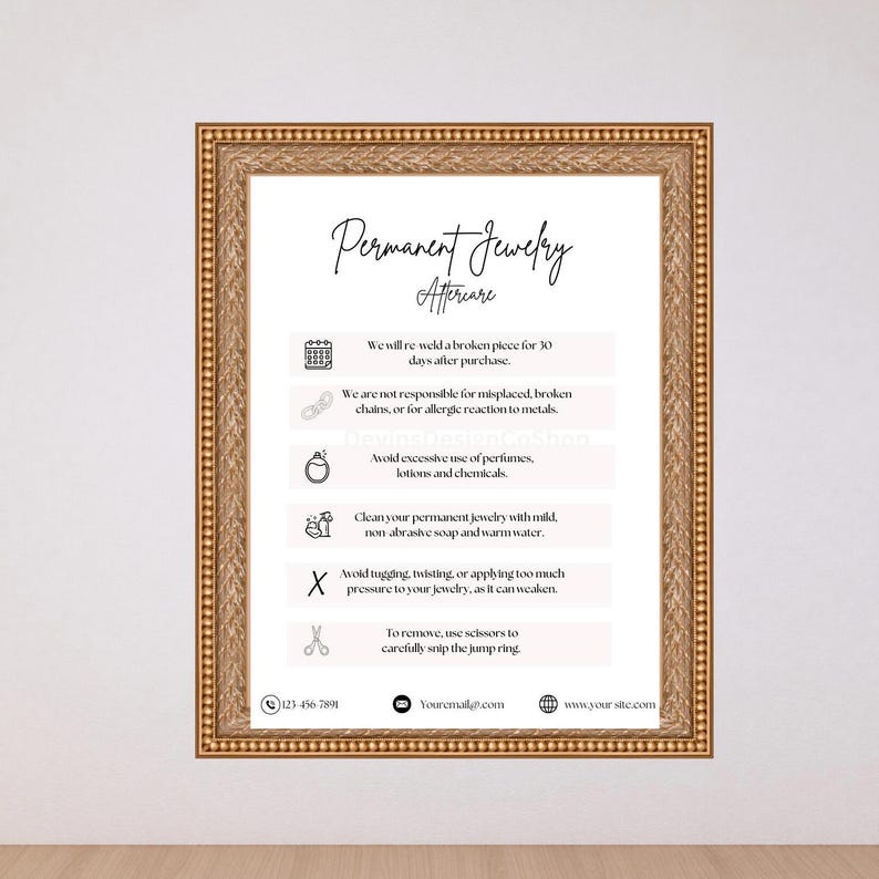 Permanent Jewelry Care Sign, Permanent Jewelry Sign, Care Instructions ...