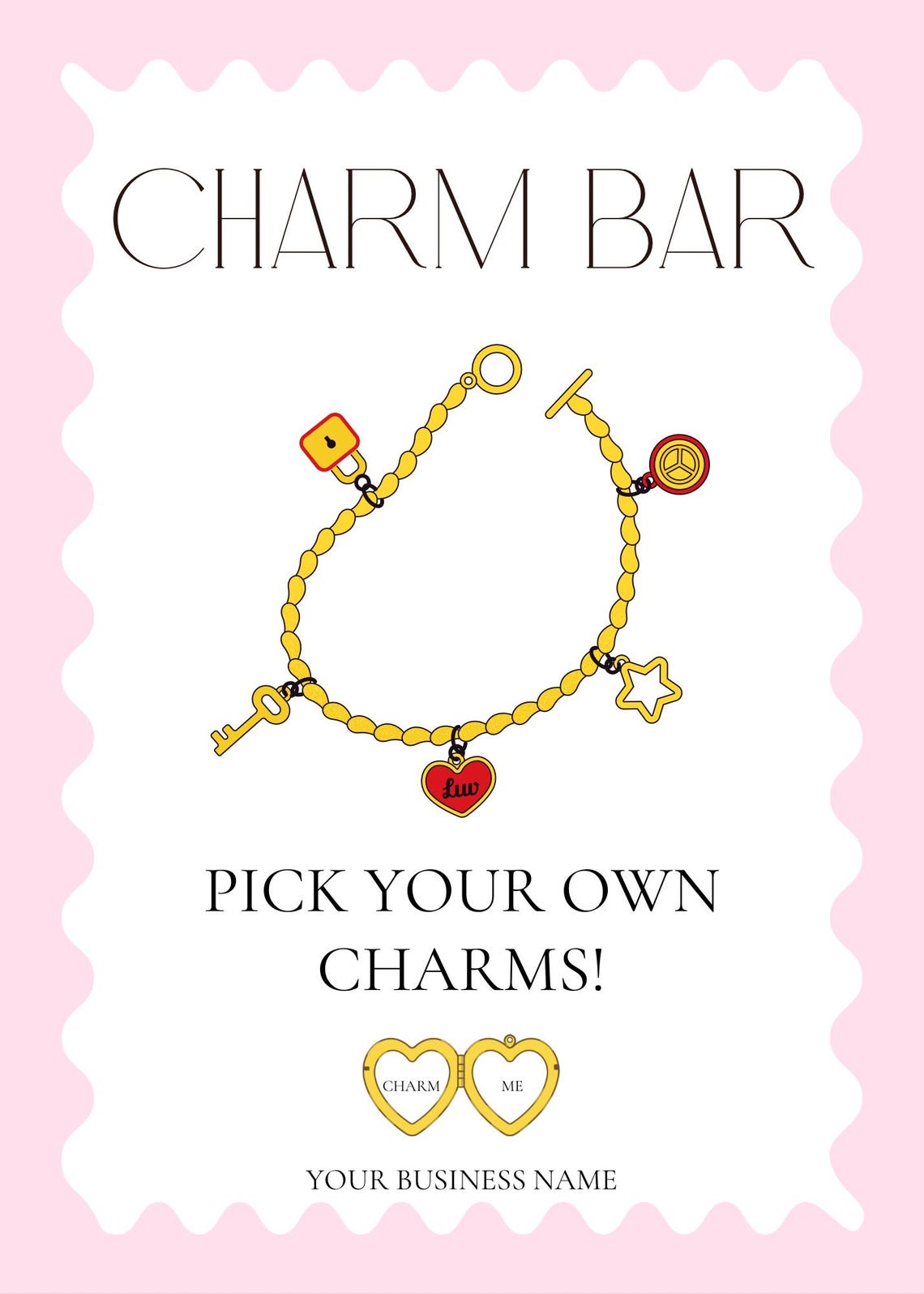 Charm Bar Sign, Editable Canva Template, Charm Bar Party Signage ...