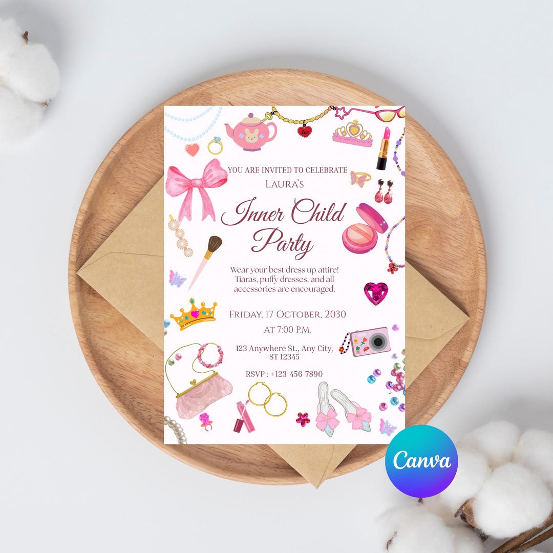 Inner Child Party Invitation, Pink Dress up Birthday Invite for Women ...