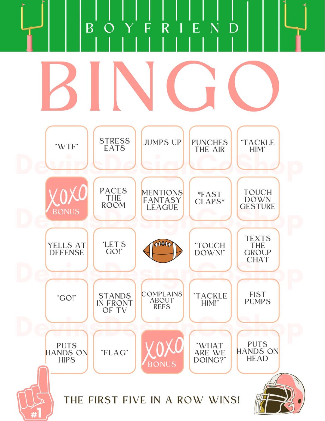 Boyfriend Football Bingo Game, Football Husband Bingo Card, Drinking ...