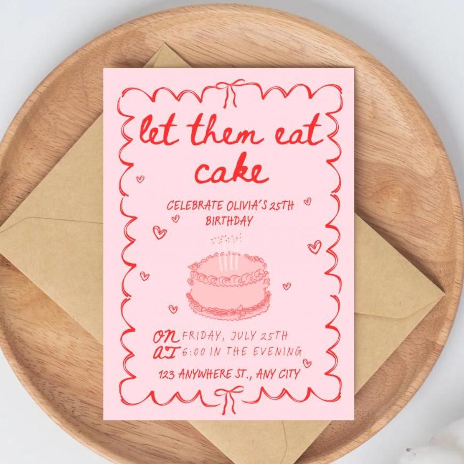 Let Them Eat Cake Birthday Invite, Coquette, Marie Antoinette, Scribble ...