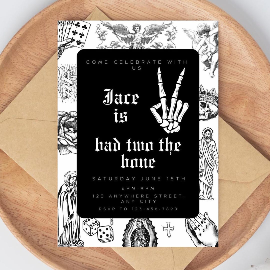 Bad Two the Bone Birthday Invite Template, Bad 2 the Bone Invitation ...