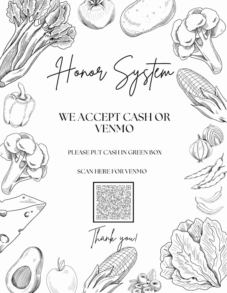 Farmstand Menu, Honor System Printable, Honor System Box, Farmers ...
