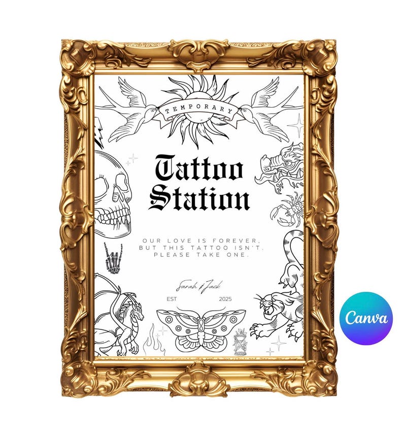 Tattoo Station Sign Wedding, Fake Tattoo Bar, Temporary Tattoo Bar ...
