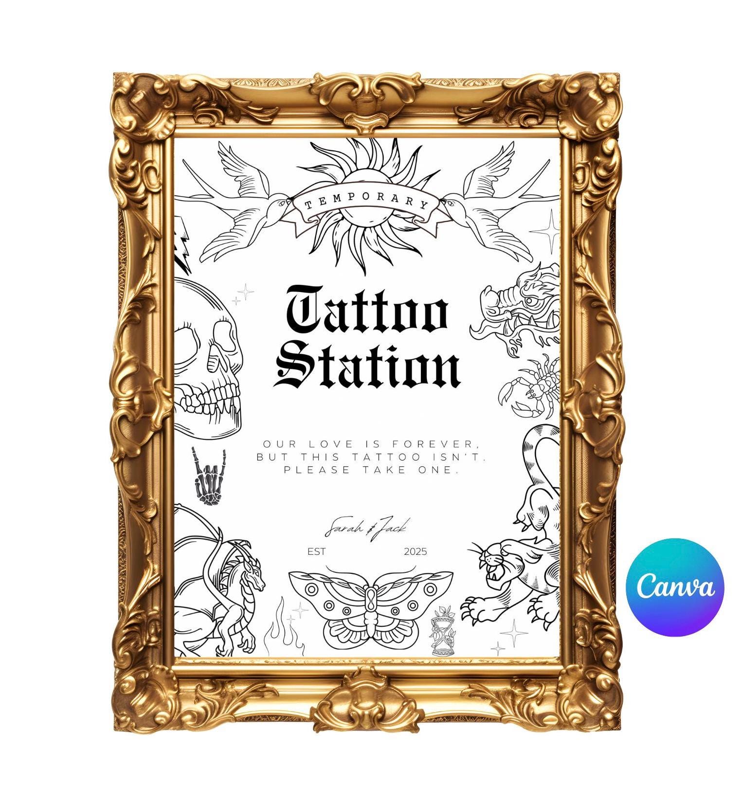 Tattoo Station Sign Wedding, Fake Tattoo Bar, Temporary Tattoo Bar ...