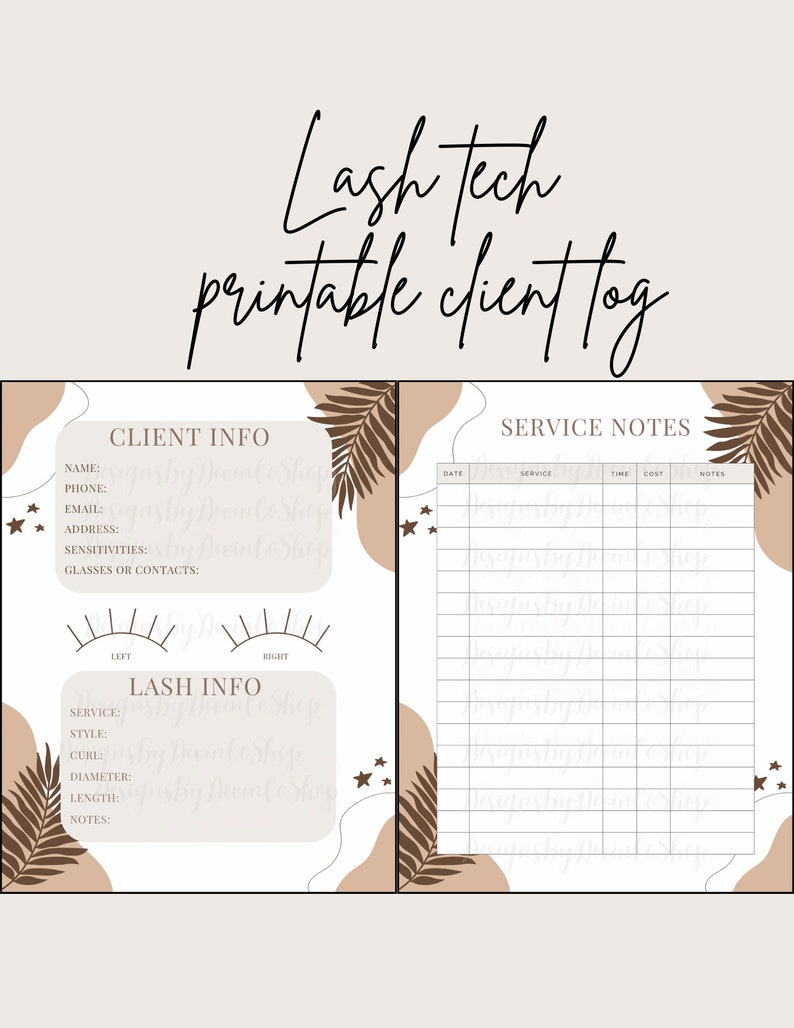 Lash Tech Client Record Book, Printable, Intake Form, Client Log ...