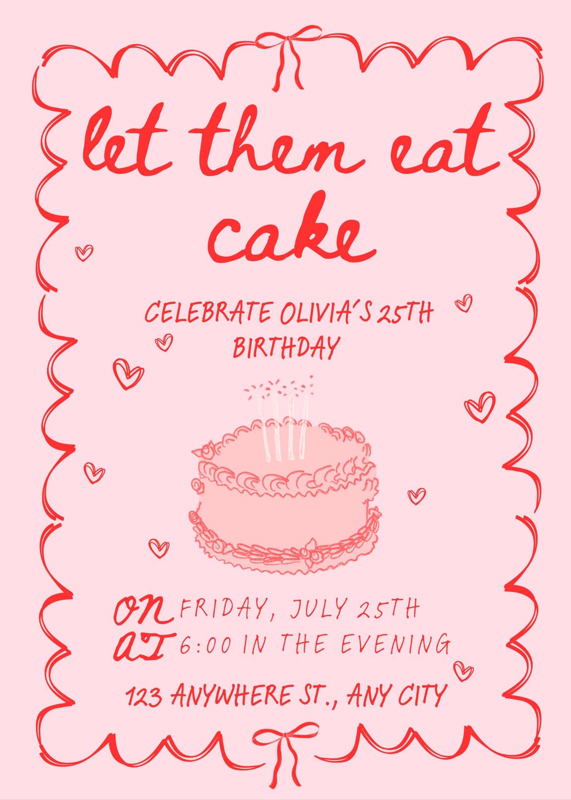 Let Them Eat Cake Birthday Invite, Coquette, Marie Antoinette, Scribble ...