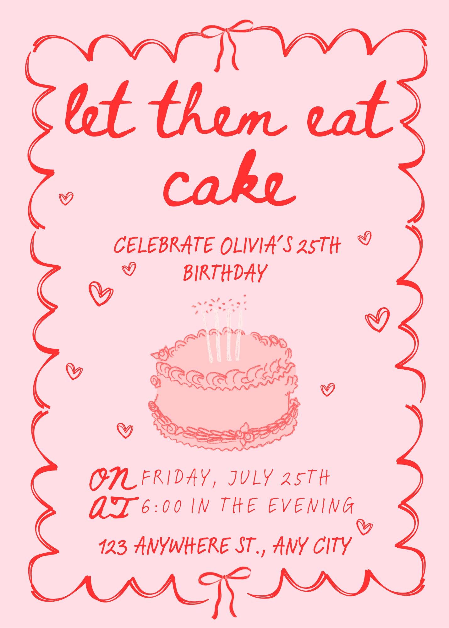 Let Them Eat Cake Birthday Invite, Coquette, Marie Antoinette, Scribble ...