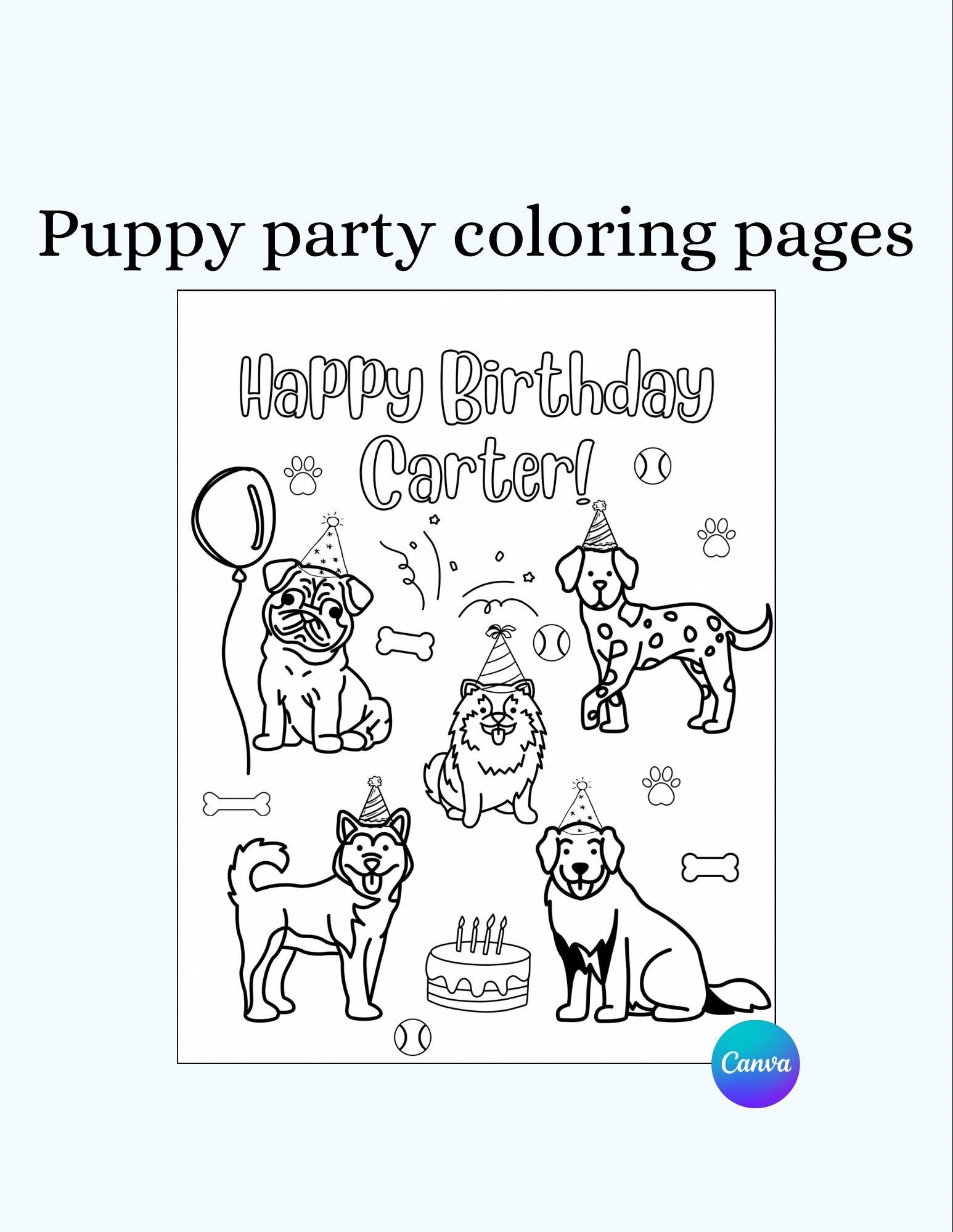 Lets Pawty Coloring Sheet, Birthday Coloring Pages, Customizable ...