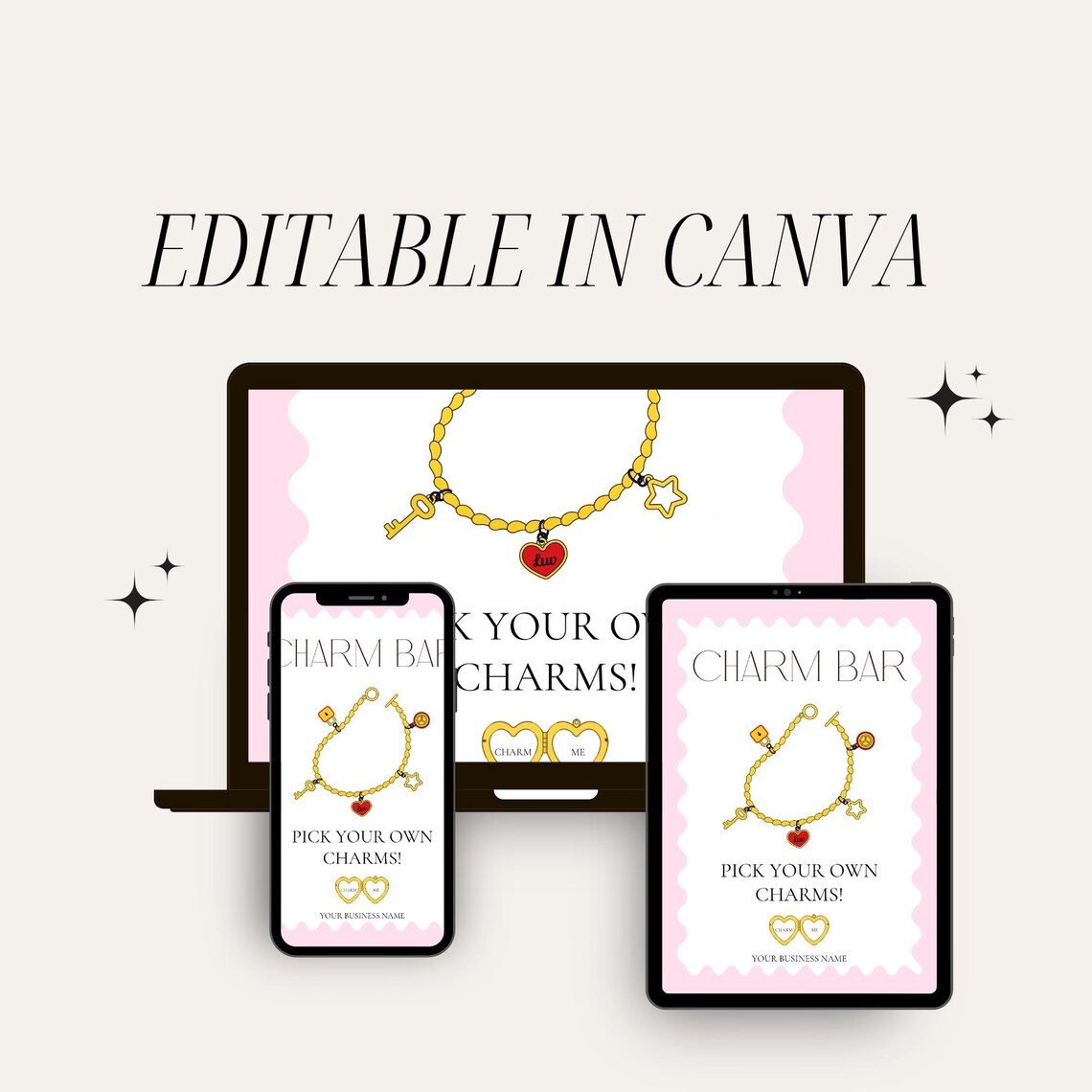 Charm Bar Sign, Editable Canva Template, Charm Bar Party Signage ...