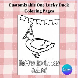 One Lucky Duck Coloring Pages, Printable, Customizable, Party Favors ...