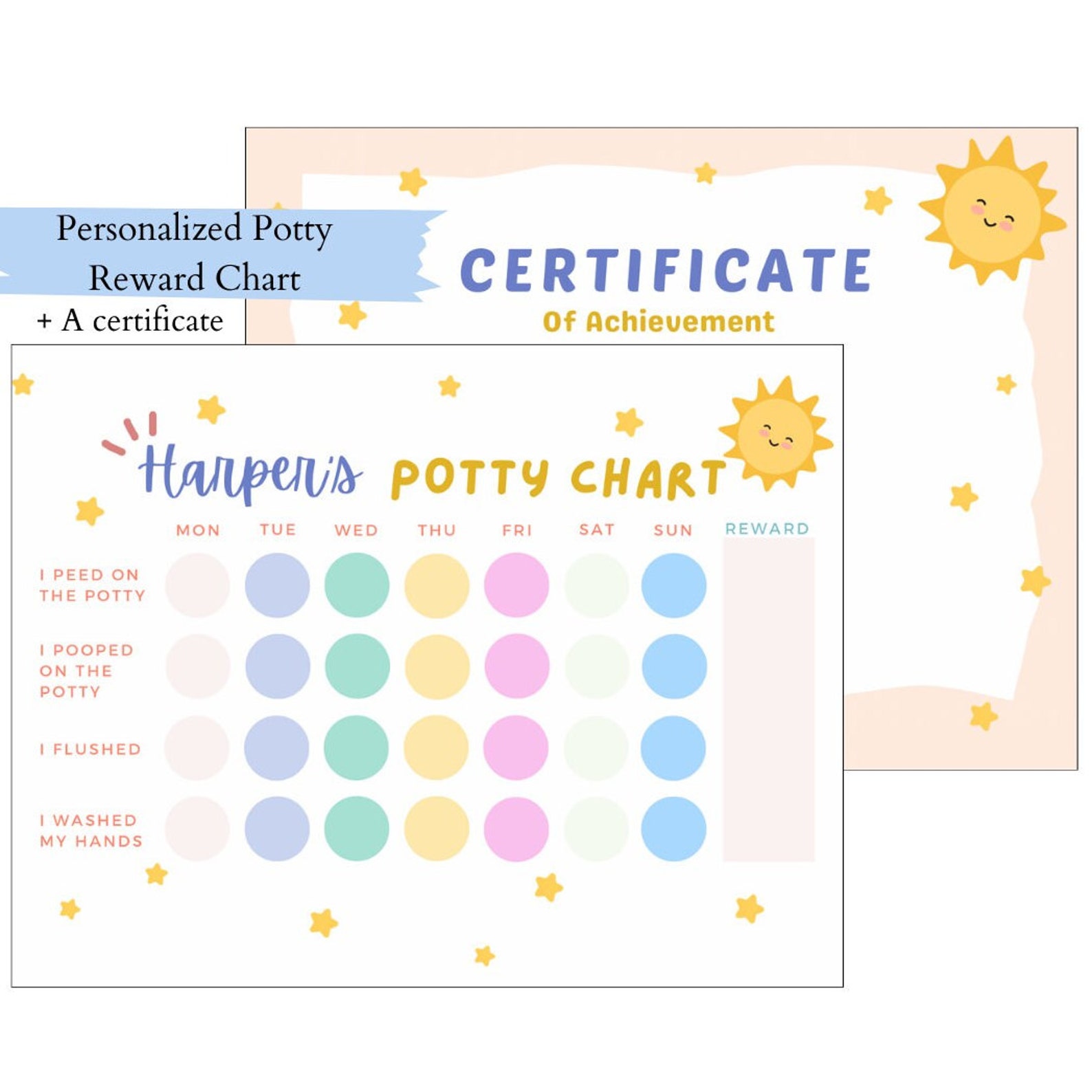 Printable Potty Training Reward Chart, Girls, Editable Template, Custom ...